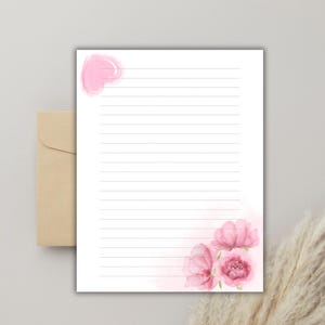 Watercolor Pink Flower Printable Stationery-hearts Love Letter Set ...