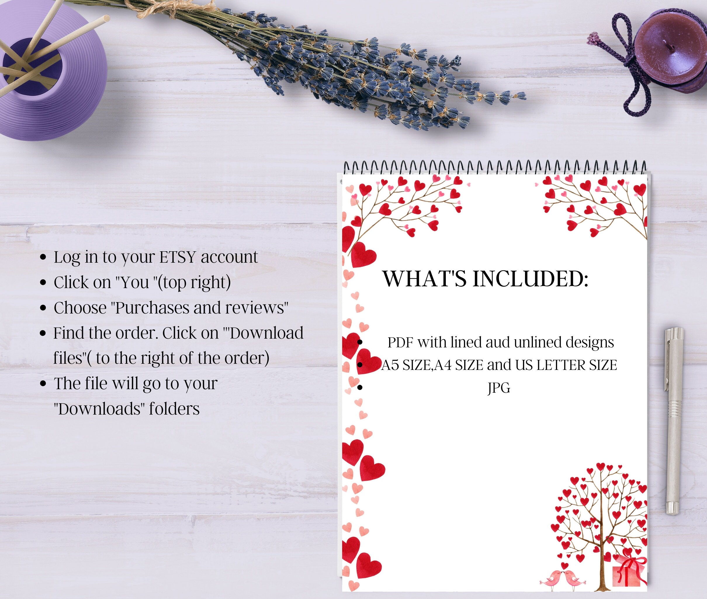 Heart Printable Stationery-love Note Digital Download-valentine's Day ...