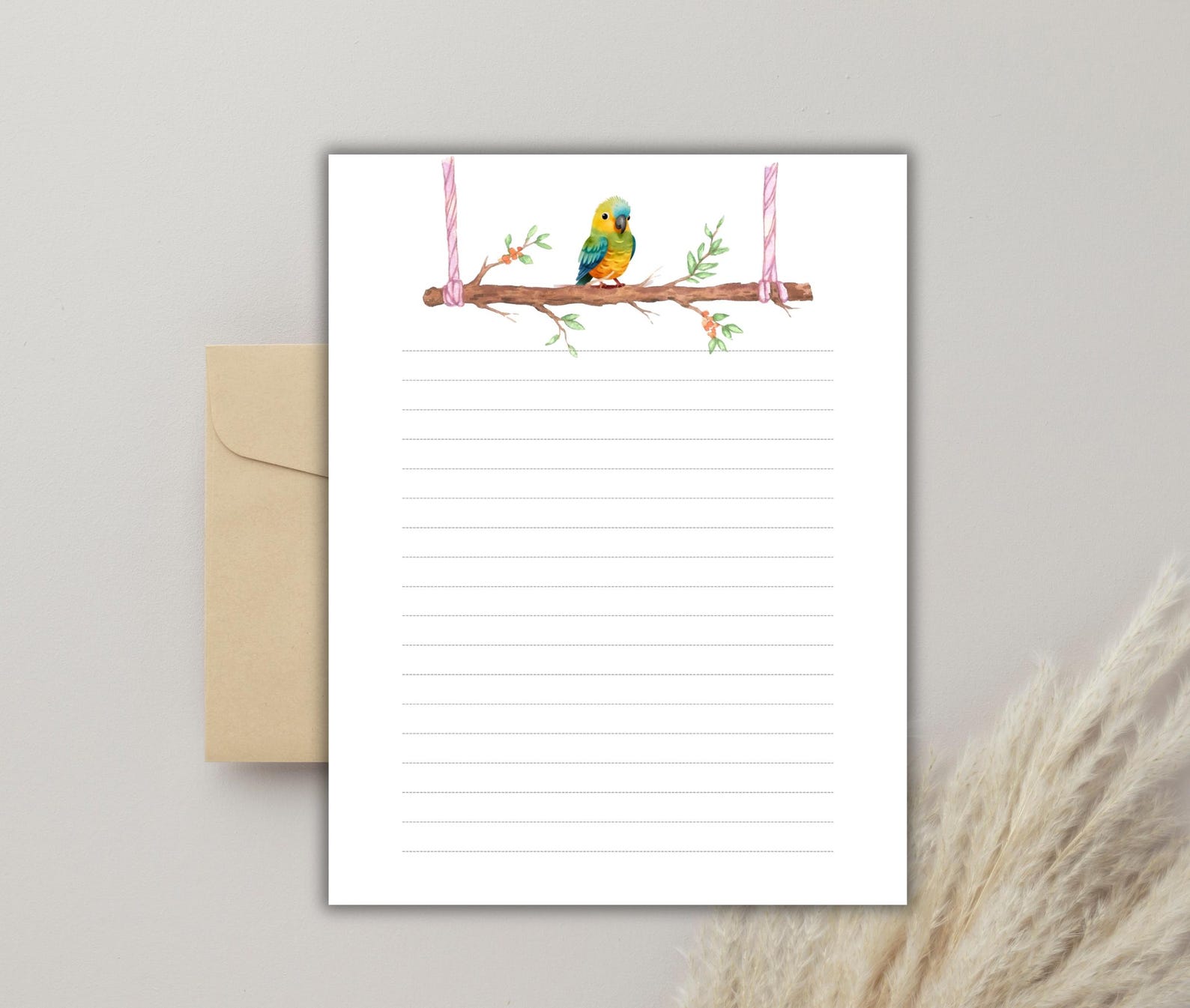 Parrot Printable Stationery-birds Stationary-watercolor Birds Writing ...