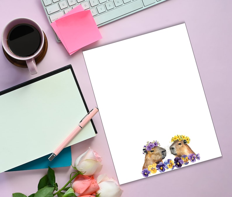 Capybara With Flower Printable Stationery-animal Lover Printable ...