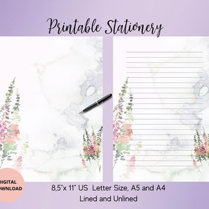 Watercolor Flower Printable Stationery Wildflower Stationary Floral ...
