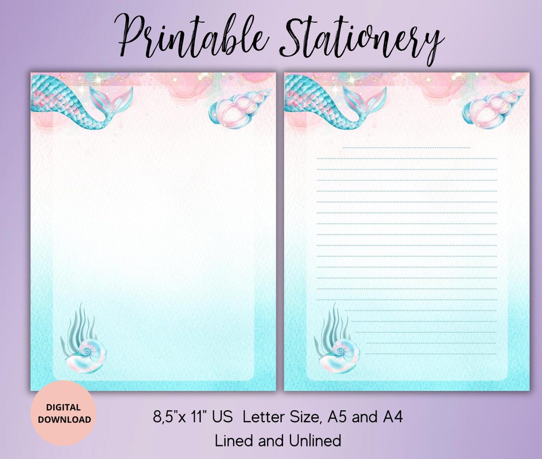 Printable Mermaid Letter Writing Paper Set,mermaid Stationery,marine ...