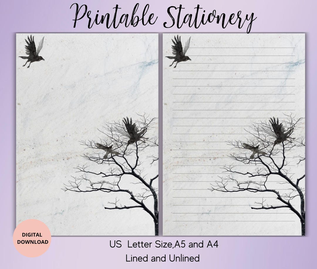 Gothic Writing Paper Set Lined Unlined A4/A5/US Letter-crows Printable ...