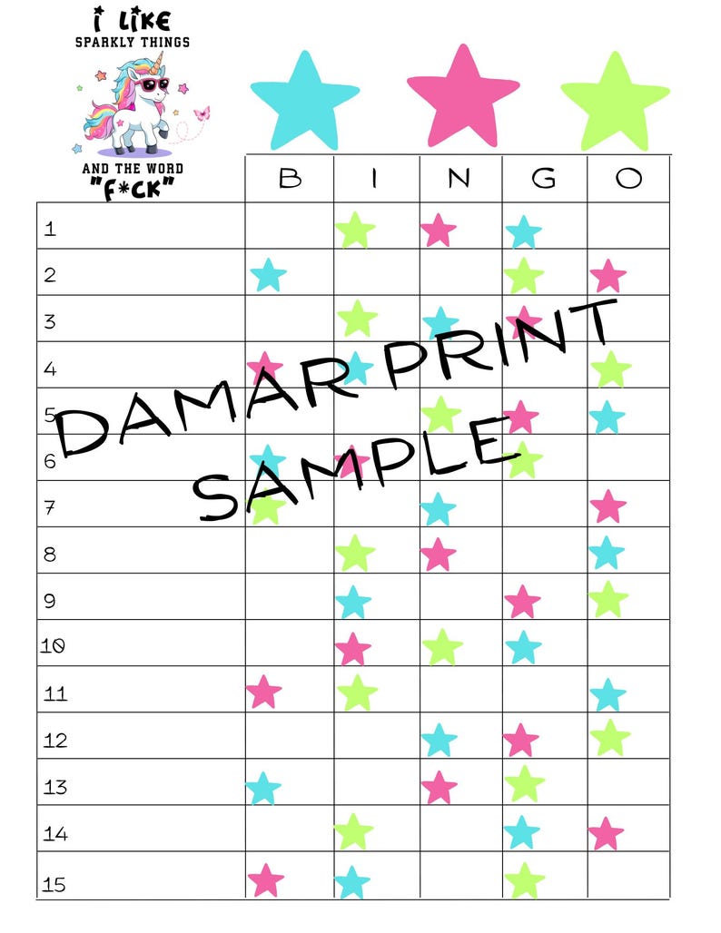 Funny Unicorn Printable Bingo Boards-instant Download -funny Bingo ...