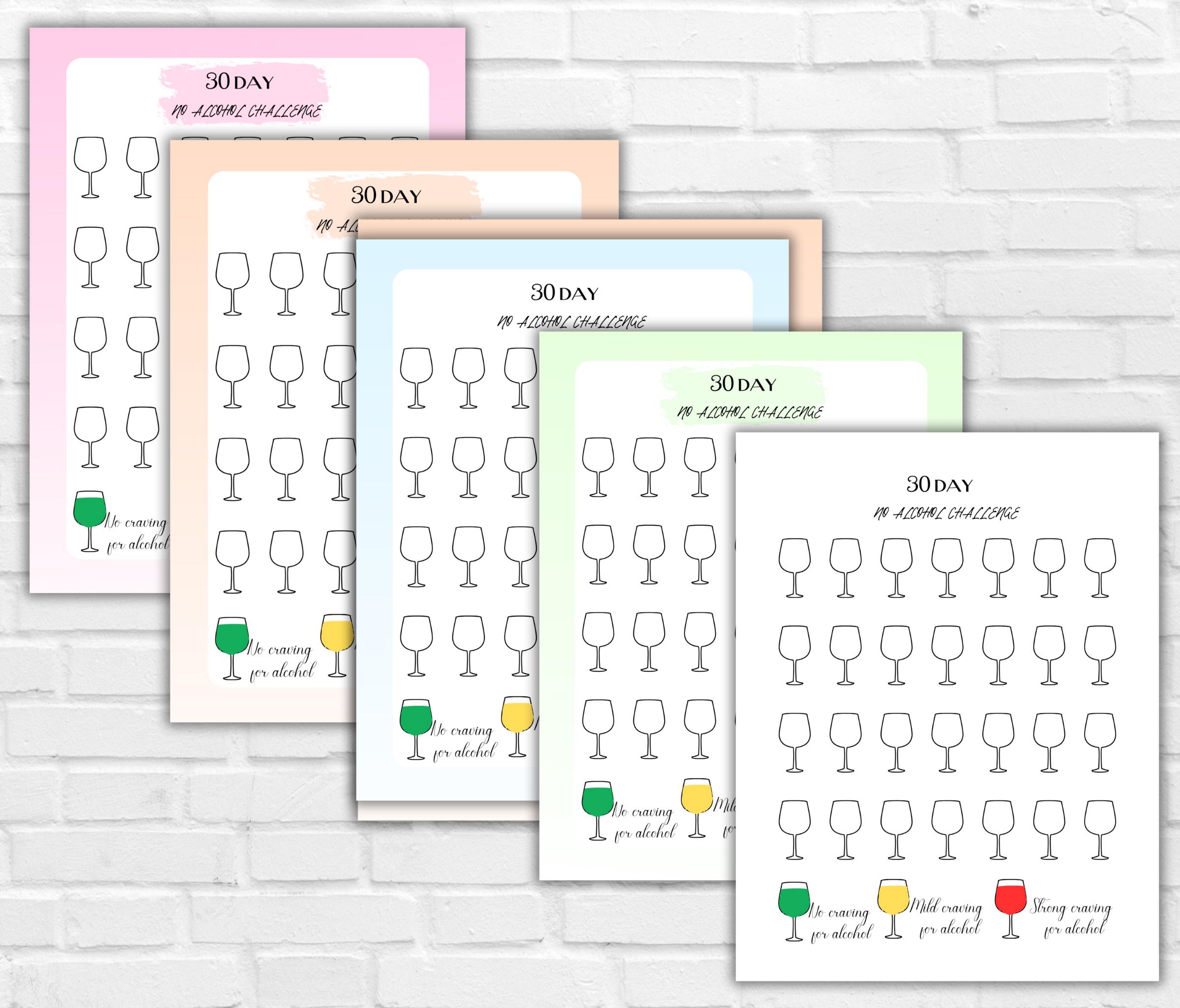 30 Day NO ALCOHOL Challenge Printable-alcohol Free Tracker-sobriety ...