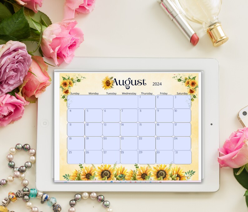 Editable August 2024 Calendar-sunflower Printable Planner Digital ...
