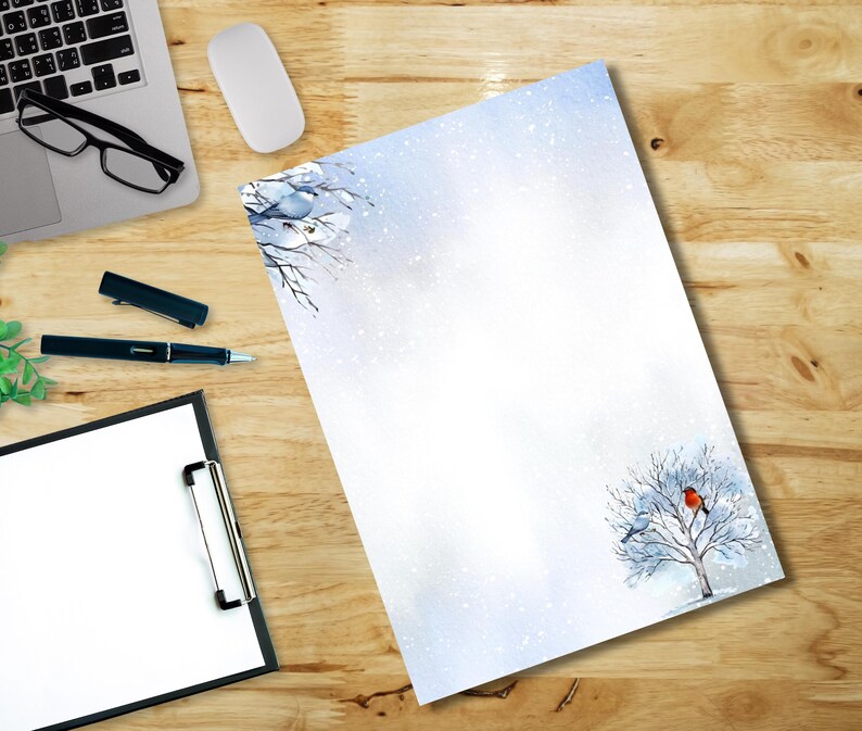 Winter Birds on Tree Printable Stationery/festive /winter Stationary ...