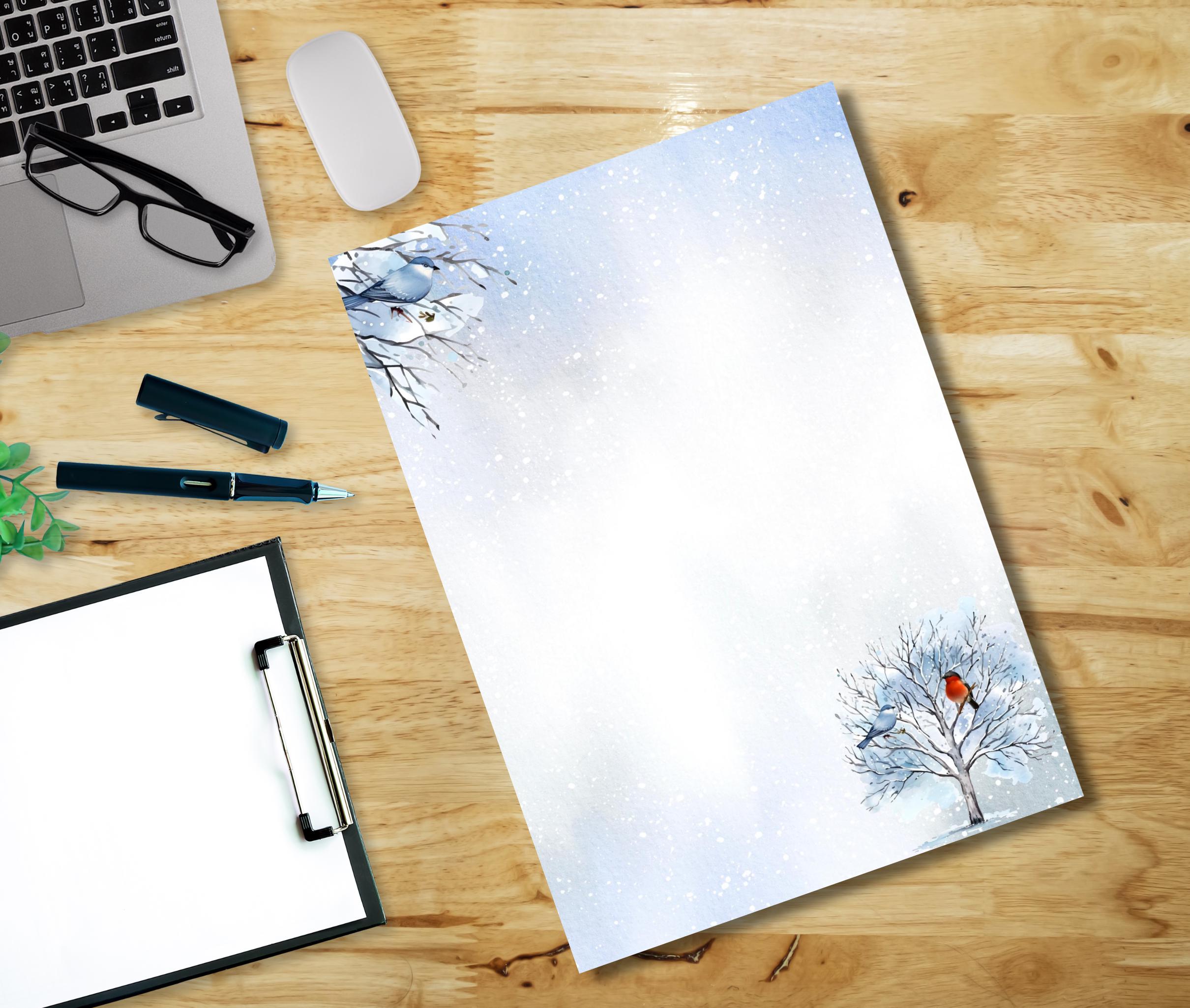 Winter Birds on Tree Printable Stationery/festive /winter Stationary ...