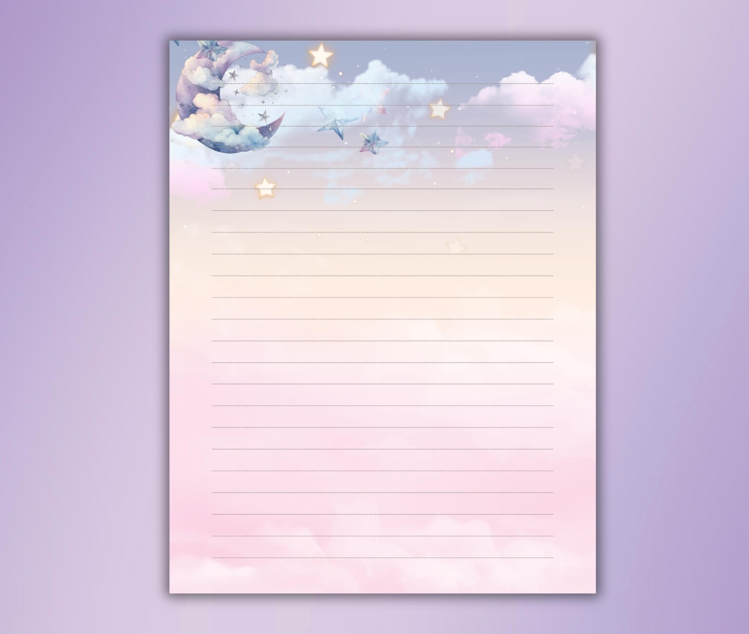 Moon and Stars Printable Stationery-writing Paper Set Unlined Lined A5 ...