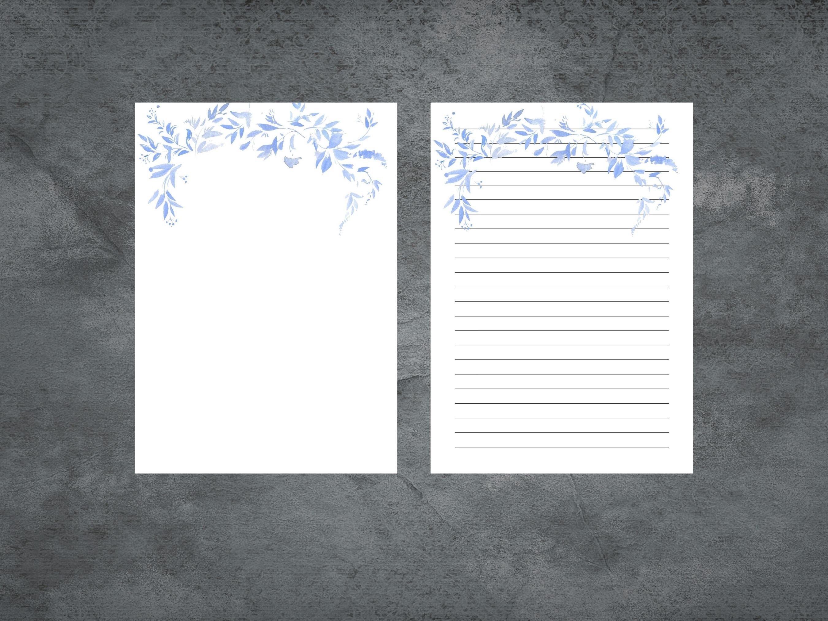 Flower Printable Writing Paper Bundle-blue Floral Stationary ...