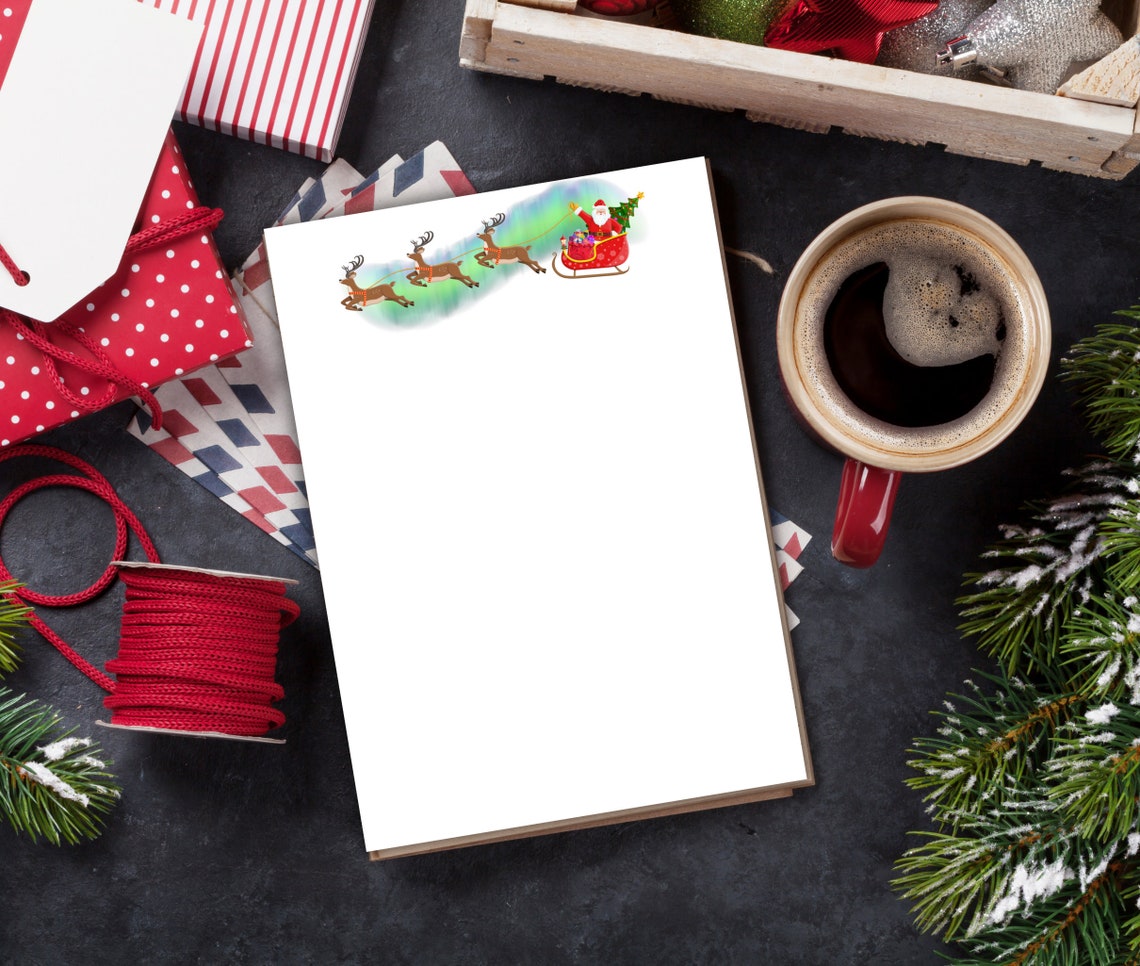 Santa Claus With Reindeer Printable Stationery-santa Claus Writing ...