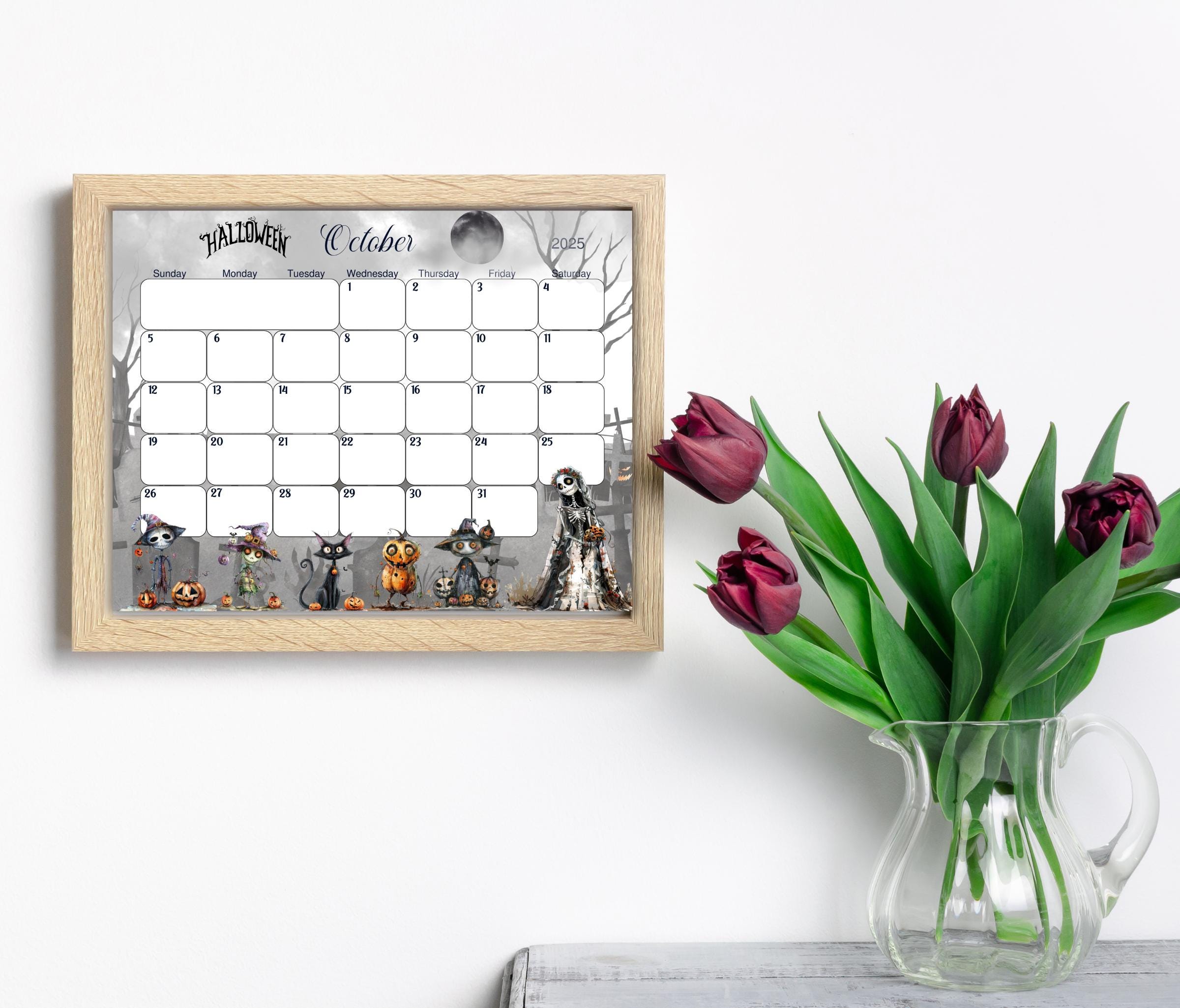 EDITABLE October 2025 Calendar-cute Spooky Halloween 2025 Planner-witch ...