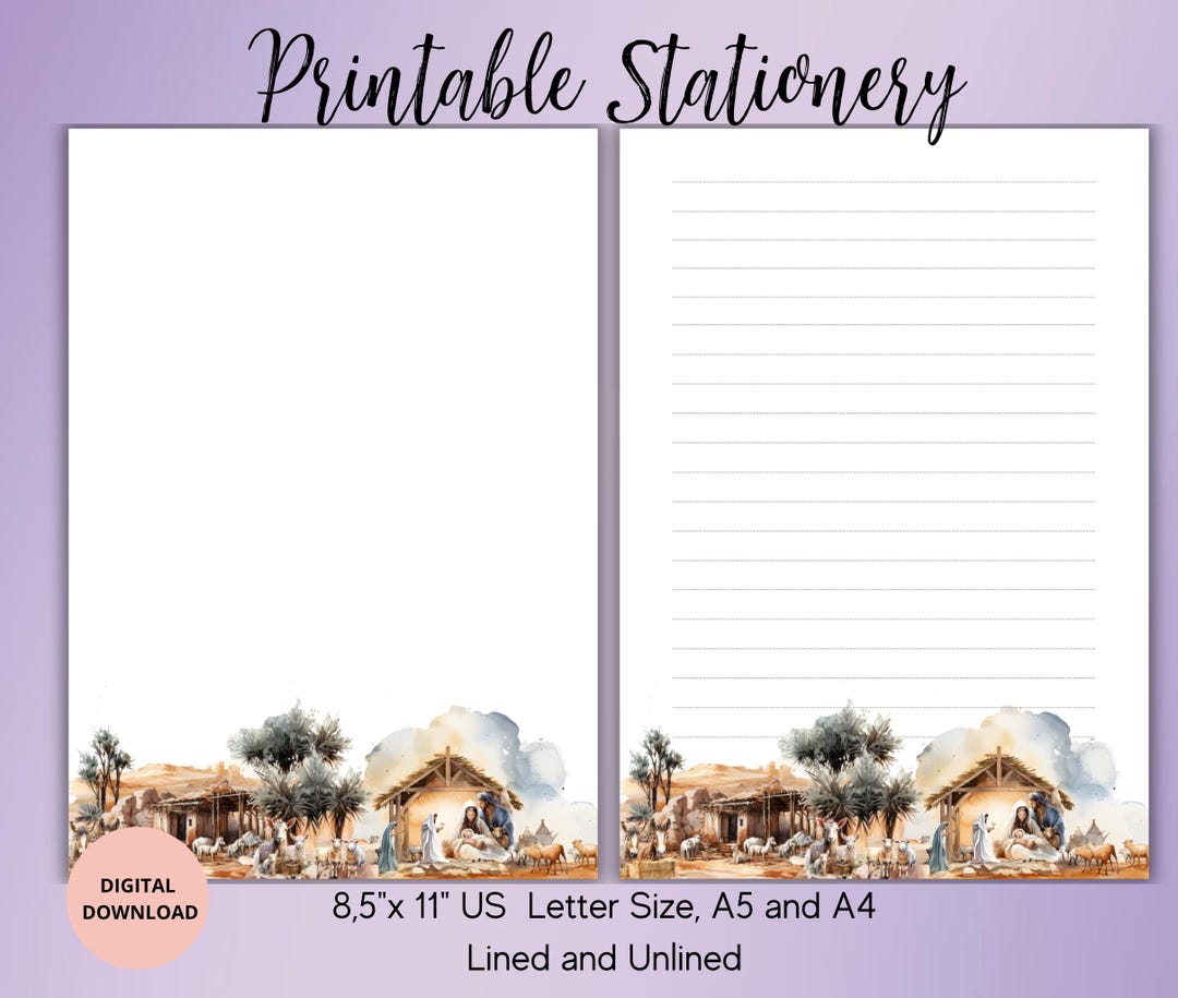 Biblical Scene Birth of Jesus Printable Stationery-bible Study ...