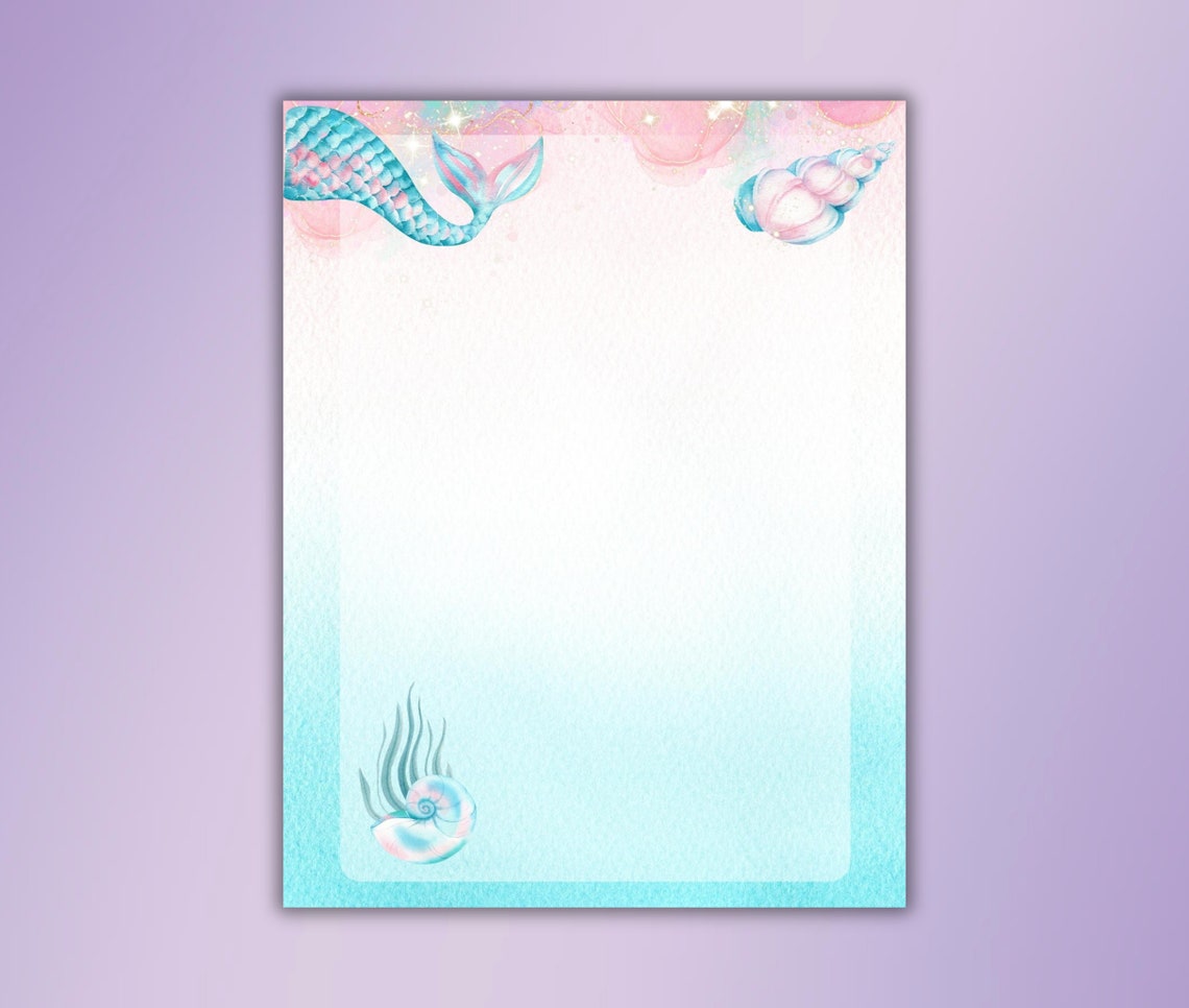 Printable Mermaid Letter Writing Paper Set,mermaid Stationery,marine ...