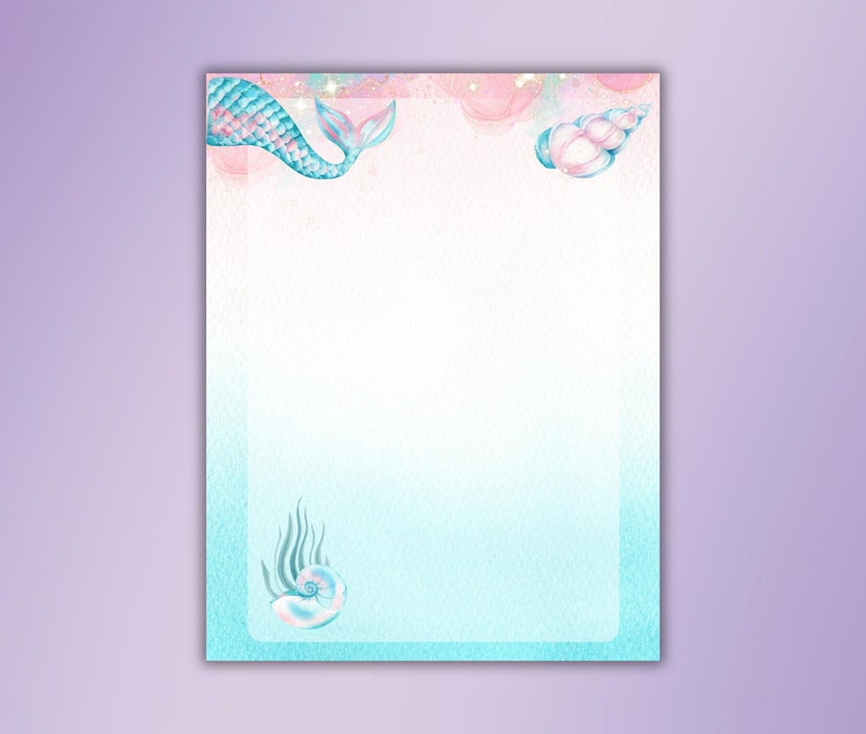 Printable Mermaid Letter Writing Paper Set,mermaid Stationery,marine ...