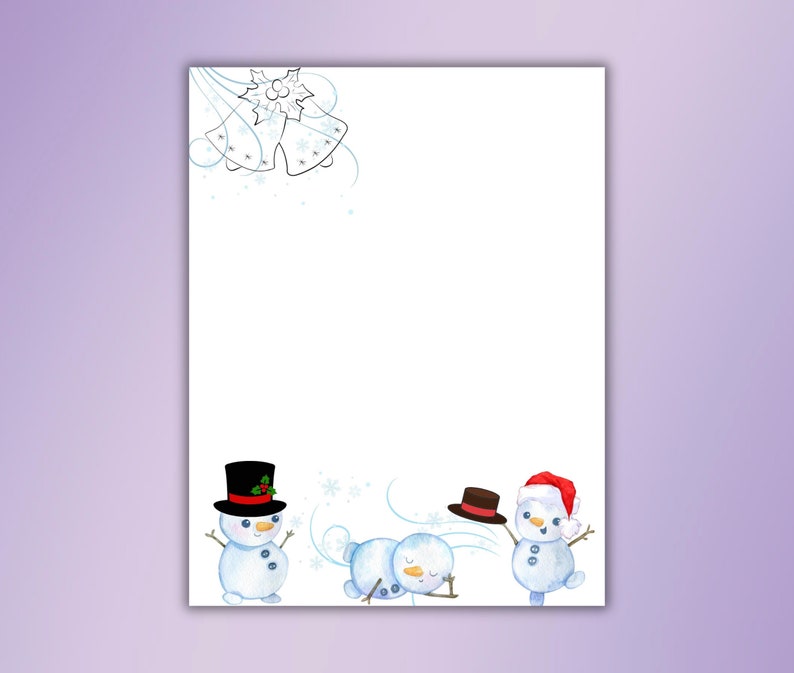 Snowman Printable Stationery,christmas Printable Stationery,holiday ...