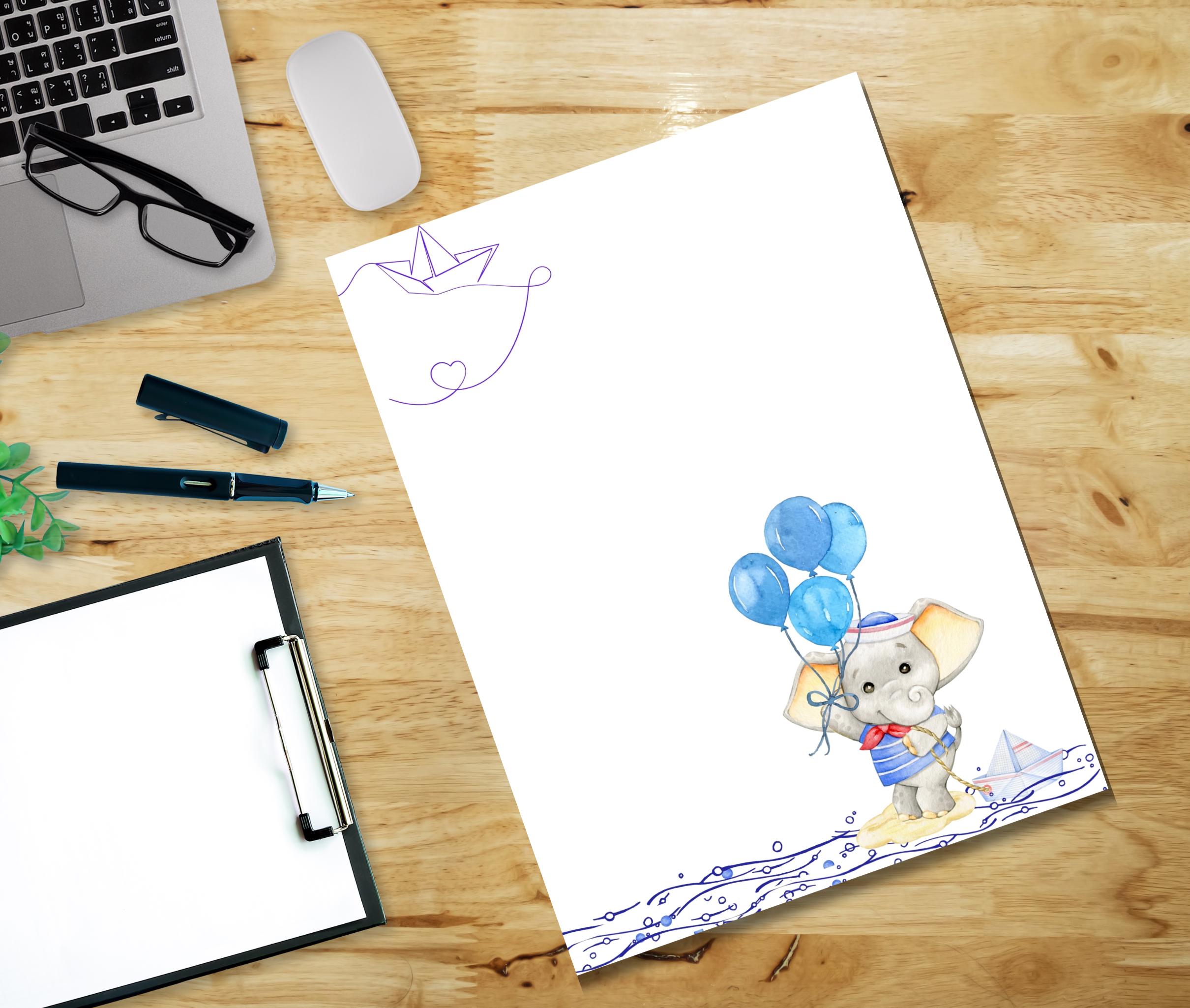 Elephant Printable Stationery Kids Stationary Animal Writing Paper Set ...
