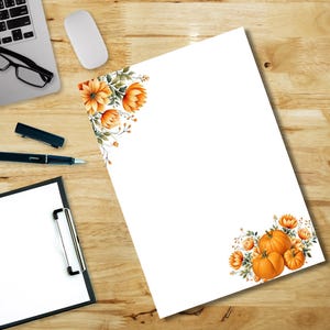 Pumpkin With Flowers Stationery,autumn Printable Stationary,pen Pal ...