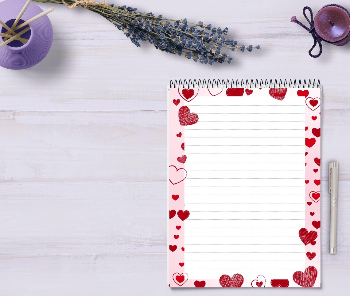 Hearts Printable Stationery-valentine's Day Printable Writing Paper ...