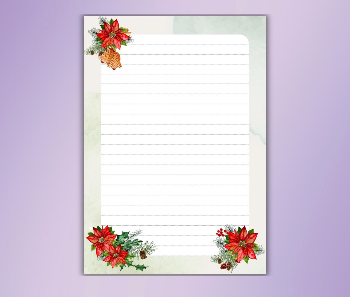Christmas Poinsettia Printable Stationery-christmas Flower Writing ...
