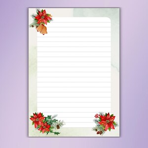 Christmas Poinsettia Printable Stationery-christmas Flower Writing ...