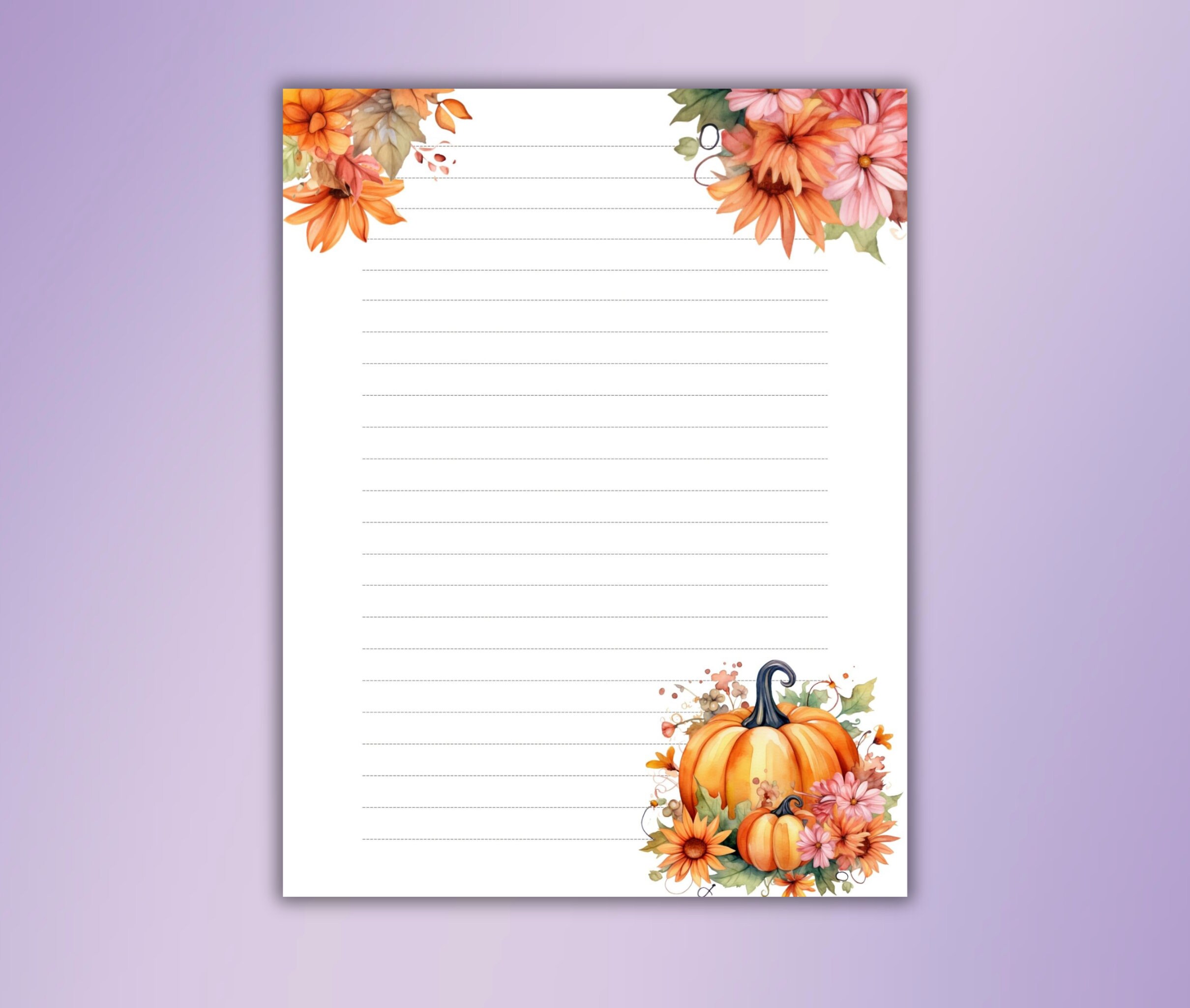 Pumpkin Printable Stationery,autumn Stationary,digital Download ...