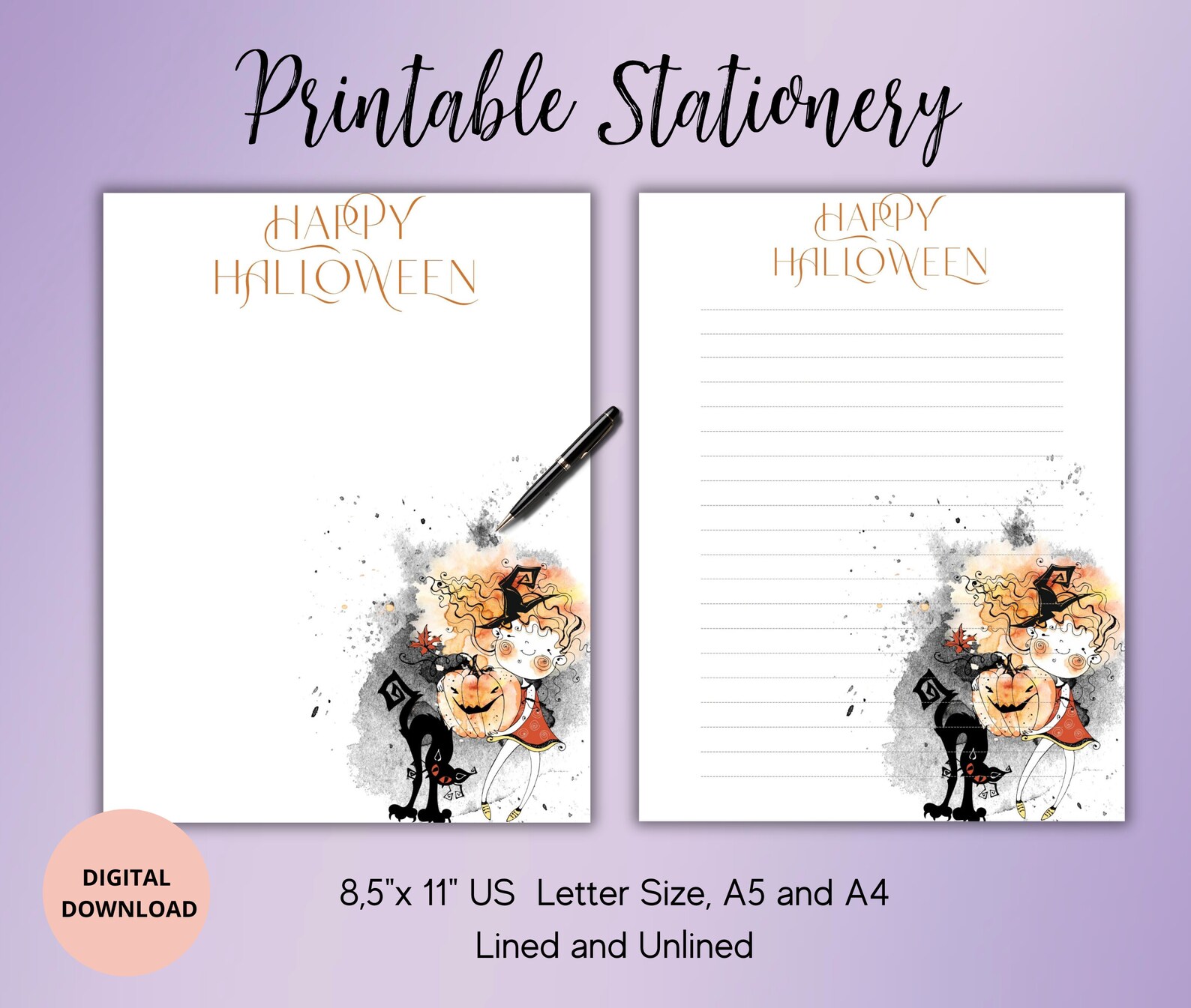 Happy Halloween Printable Stationery, Digital Letter,autumn Printable ...