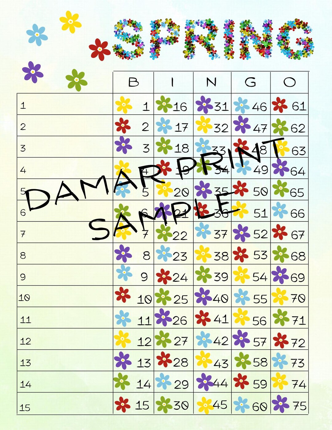 Spring Printable Bingo Boards-instant Download -flower Bingo Boards ...