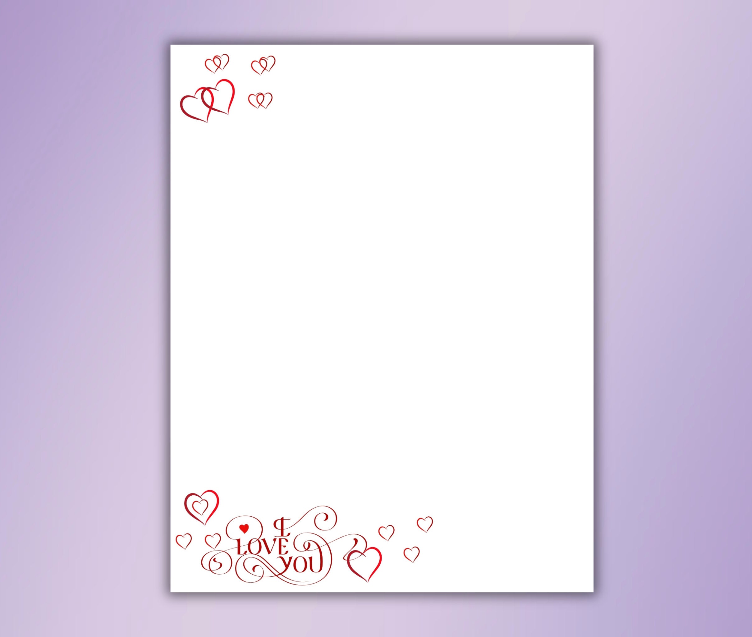 I LOVE YOU Printable Stationery-heart Stationary-valentine Heart ...