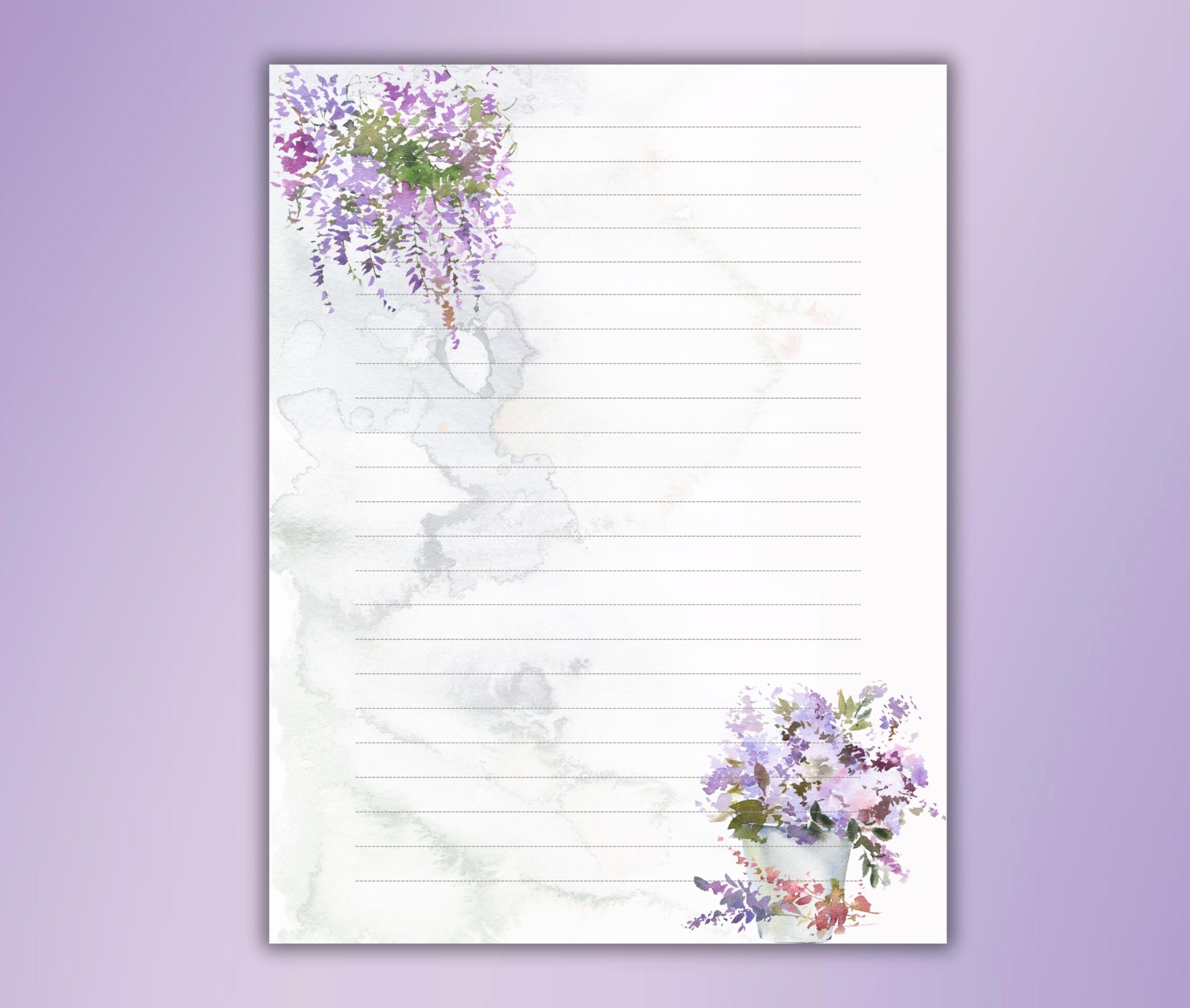 Purple Flower Printable Stationery-floral Writing Paper-letter Paper A4 ...