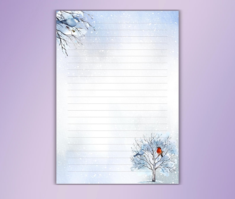 Winter Birds on Tree Printable Stationery/festive /winter Stationary ...