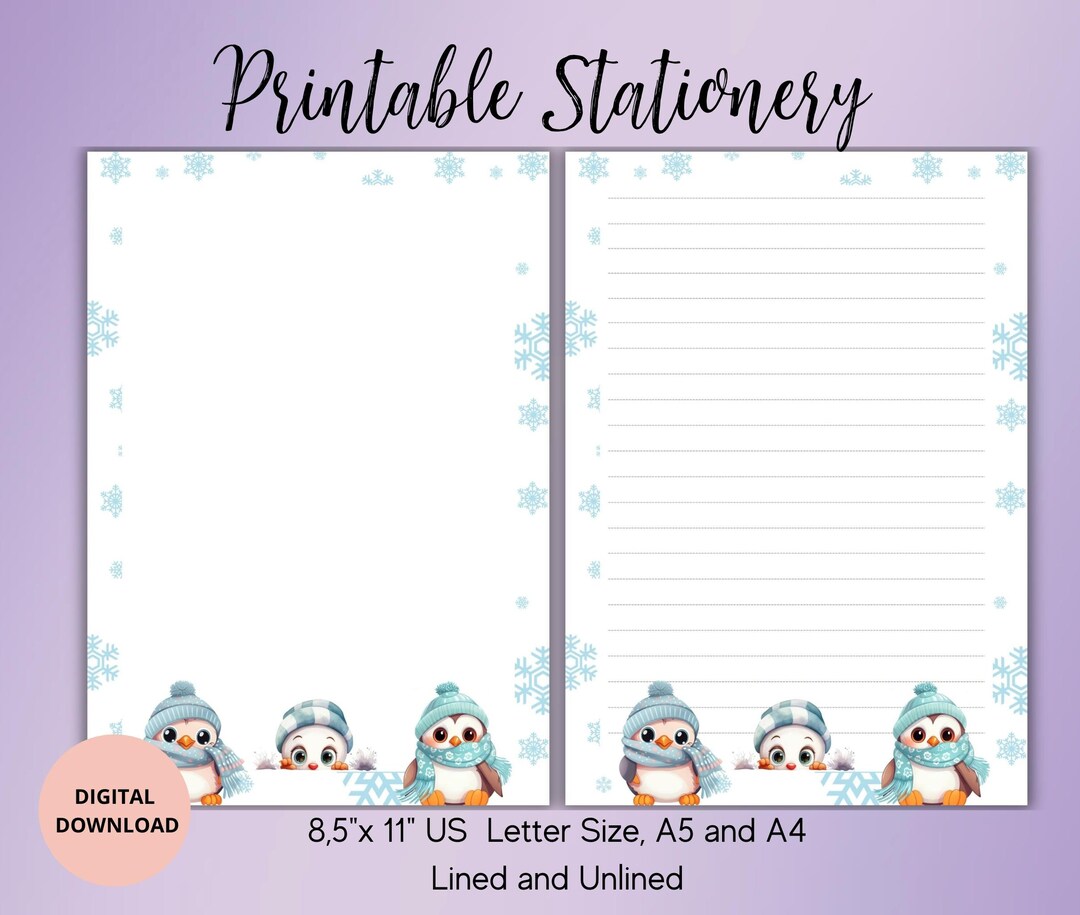 Cute Christmas Animals Printable Stationery-penguin Stationary-winter ...