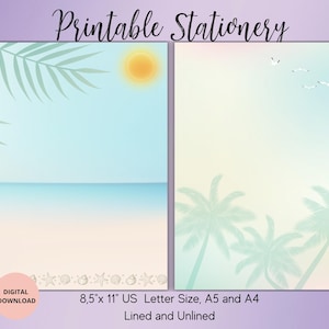 Summer Theme Printable Stationery-beach Writing Paper Set Lined Unlined ...