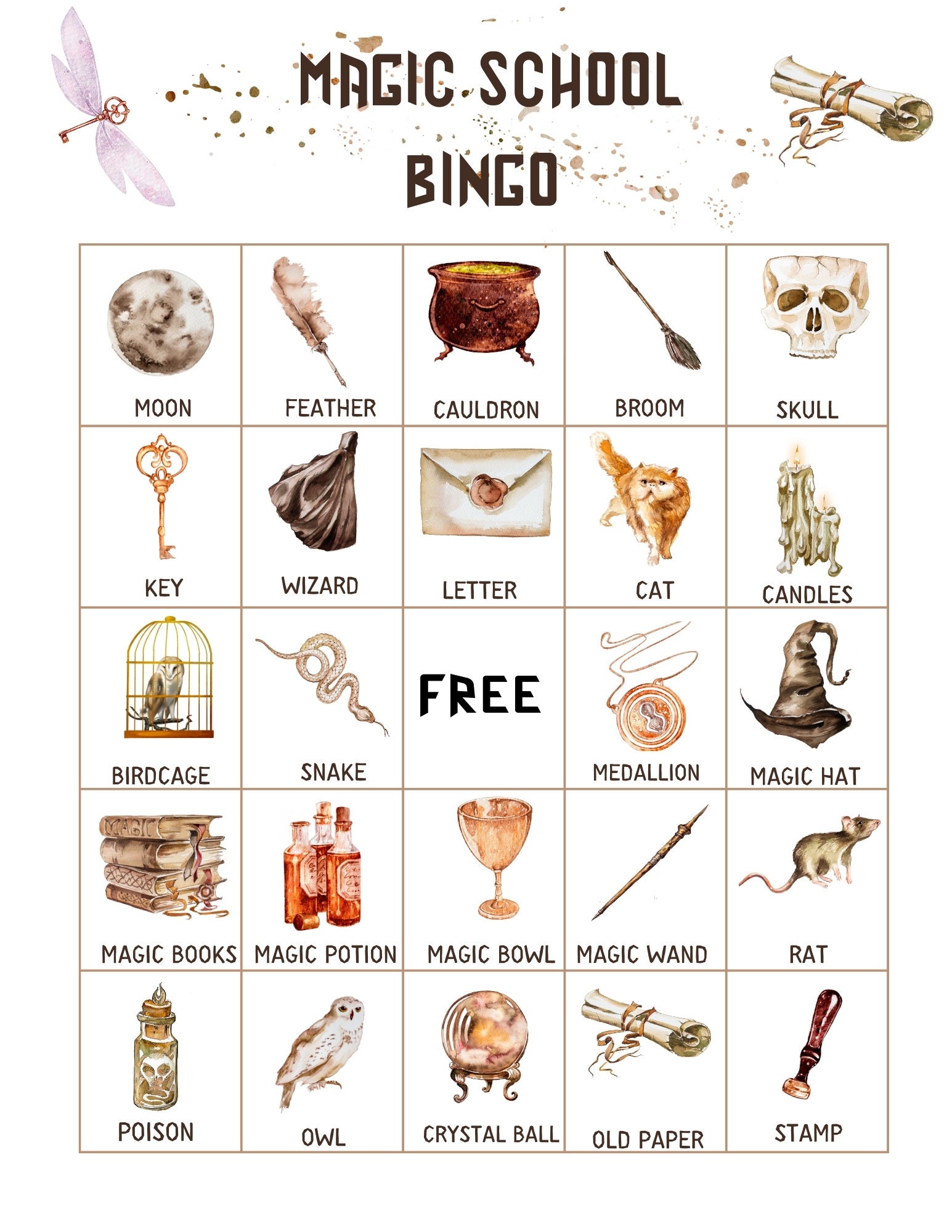 Wizard Bingo Printable 30 Unique Bingo Cards-birthday Activity for Kids ...