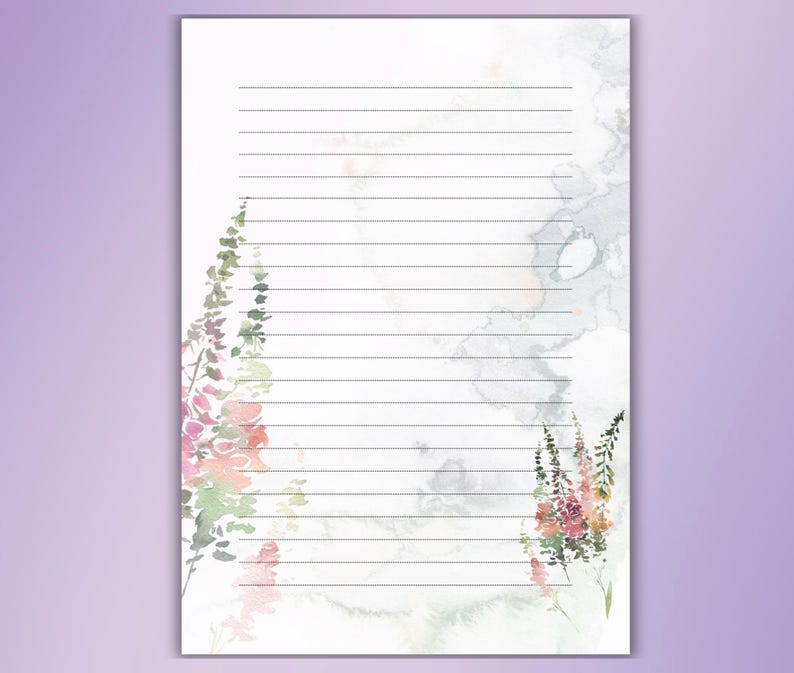 Watercolor Flower Printable Stationery Wildflower Stationary Floral ...