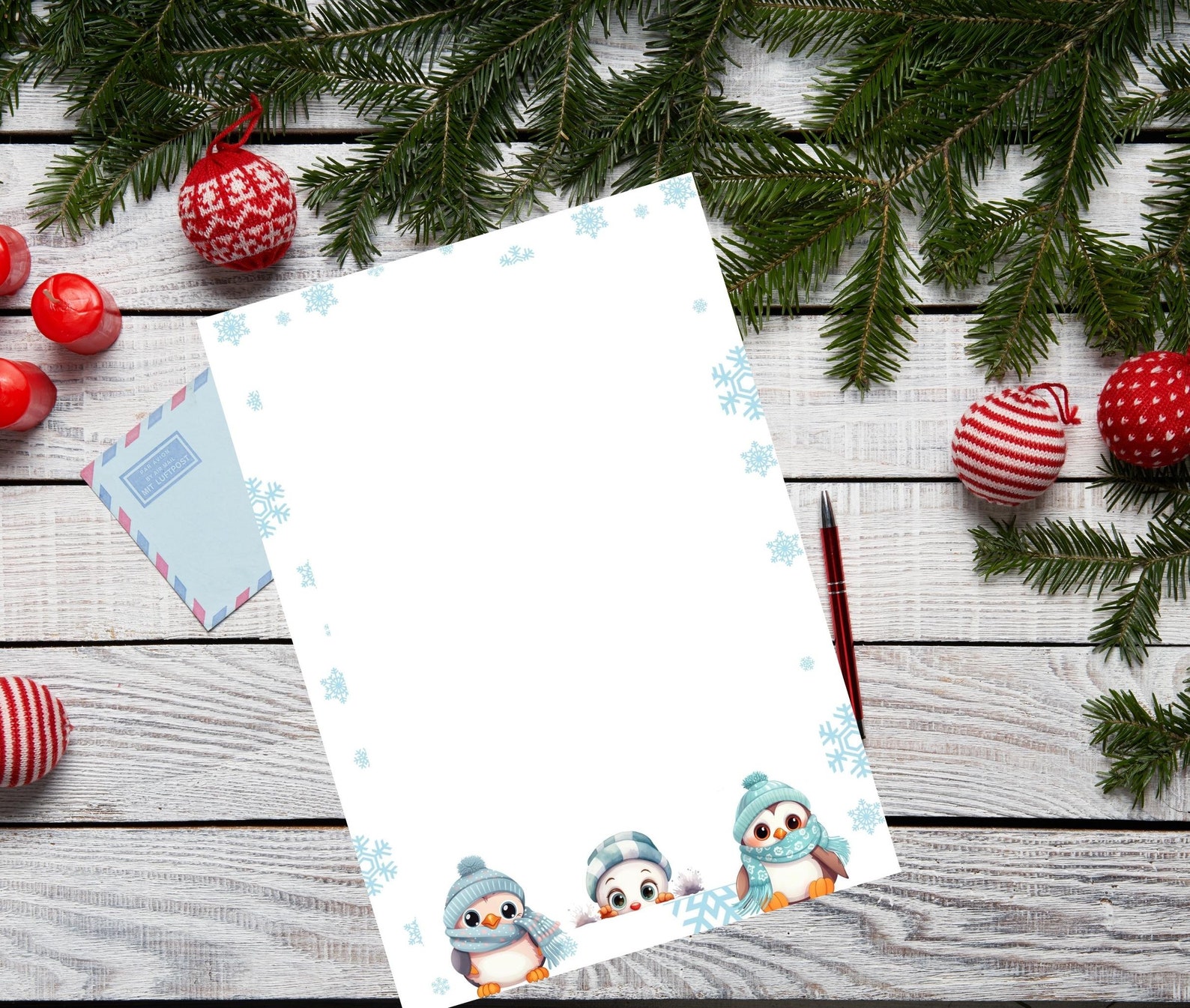 Cute Christmas Animals Printable Stationery-penguin Stationary-winter ...