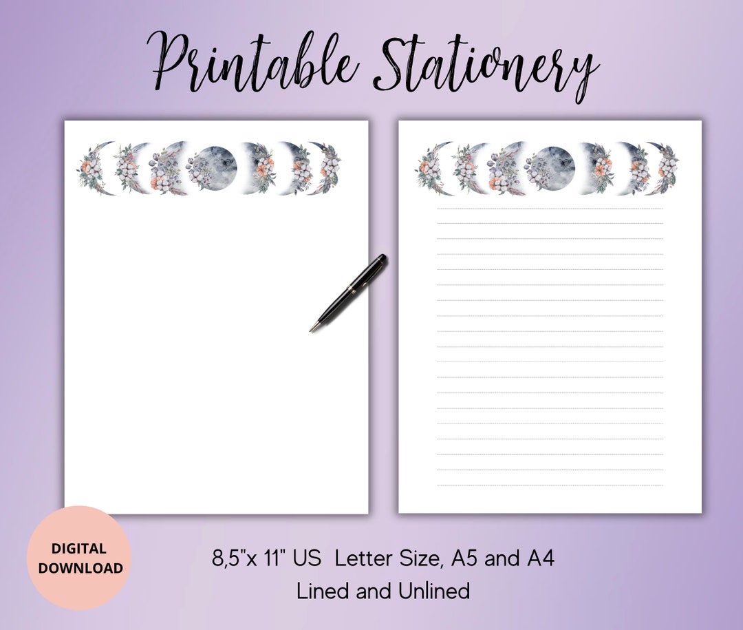 Moon Phases Printable Stationery-astrology Stationary Writing Paper Set ...
