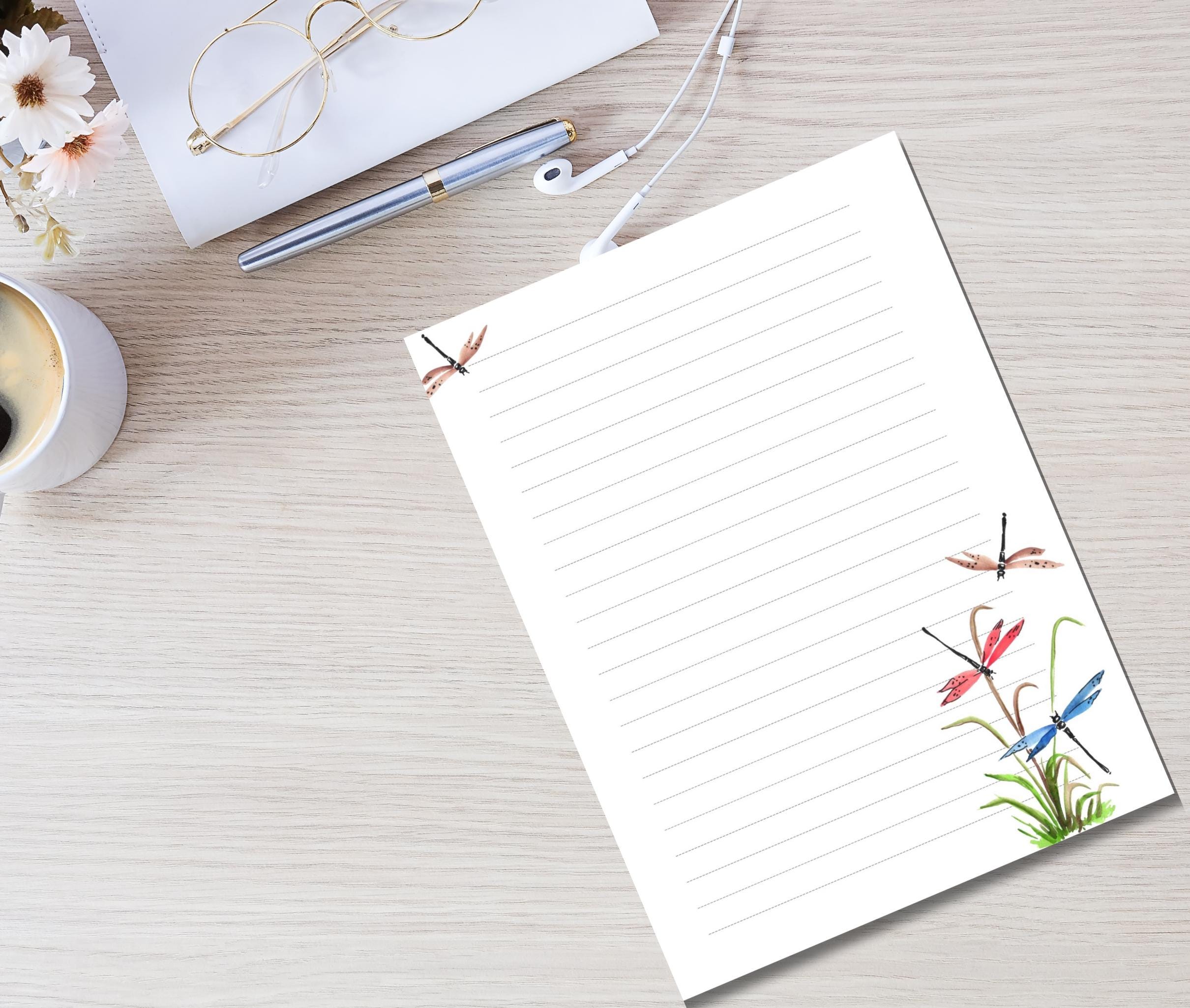 Dragonfly Printable Stationery Cute Notepaper-floral Printable ...