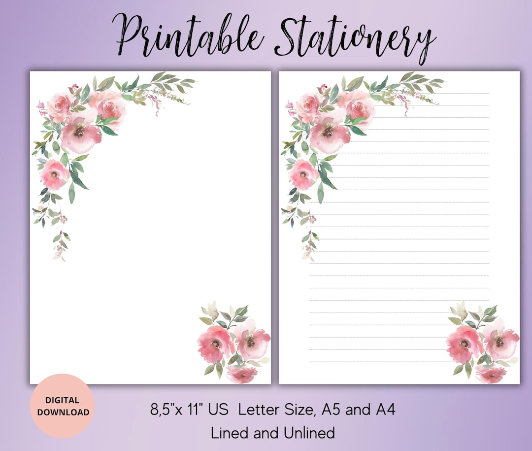 Watercolor Roses Writing Set ,flower Printable Stationery,floral ...