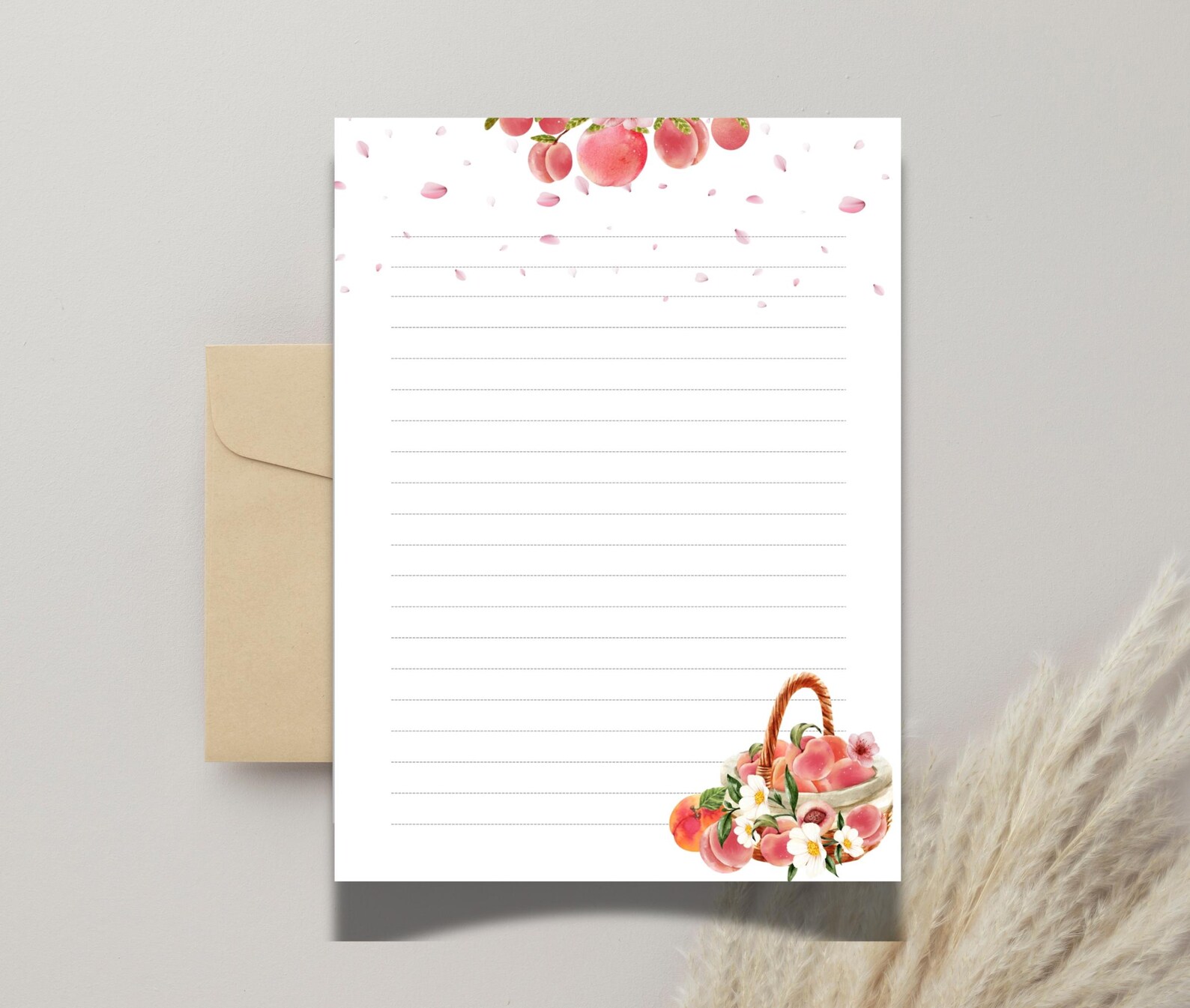 Peach Fruit Printable Stationery-fruit Writing Paper Set Unlined Lined ...