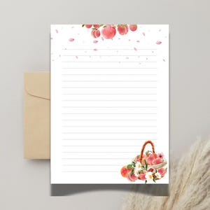 Peach Fruit Printable Stationery-fruit Writing Paper Set Unlined Lined ...