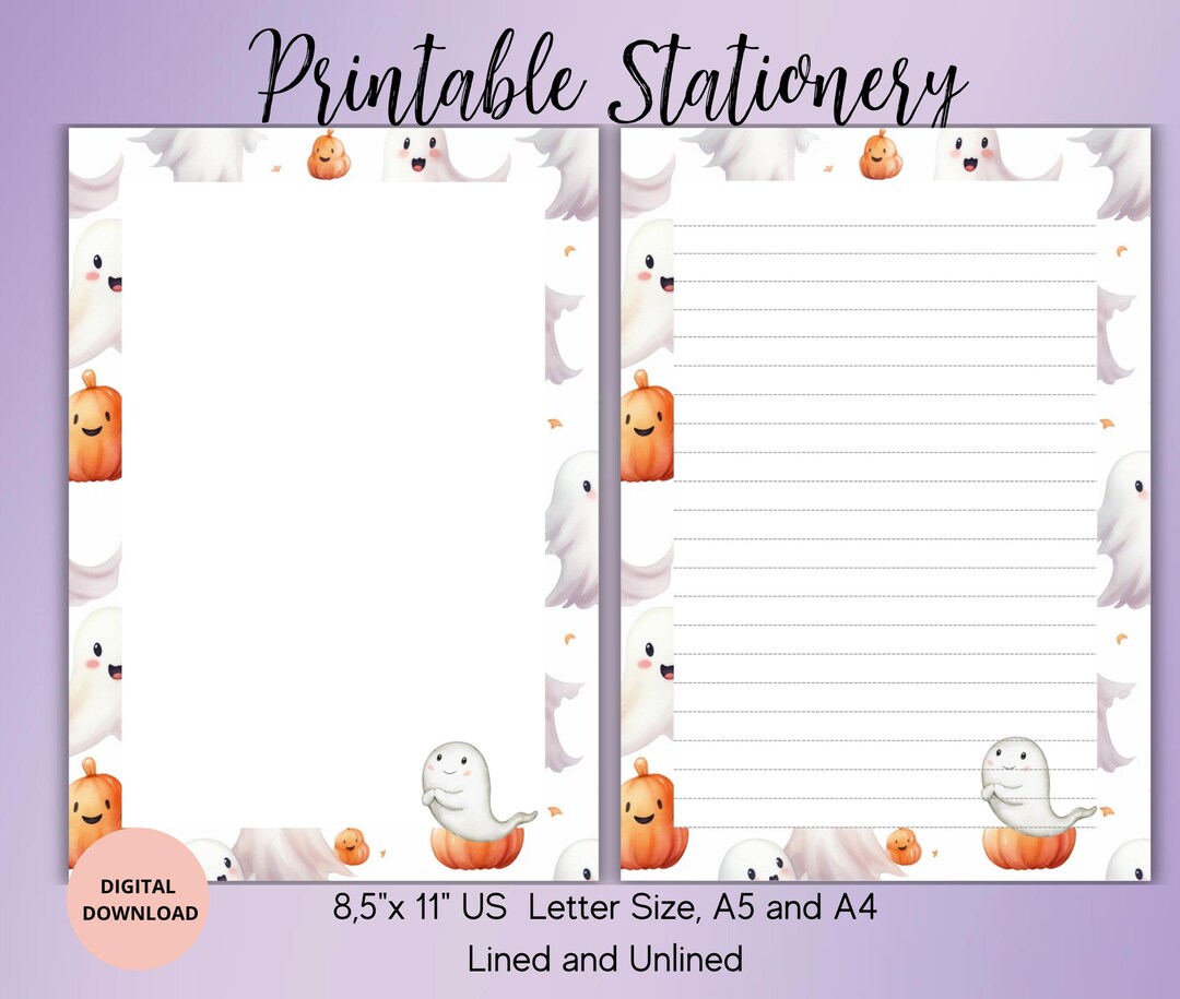 Cute Ghosts and Pumpkin,cute Notepaper,autumn Printable Stationery ...
