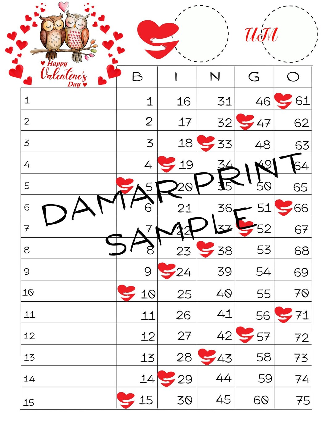 Owls Printable Bingo Boards 1-15 Lines-instant Download-valentine's Day ...