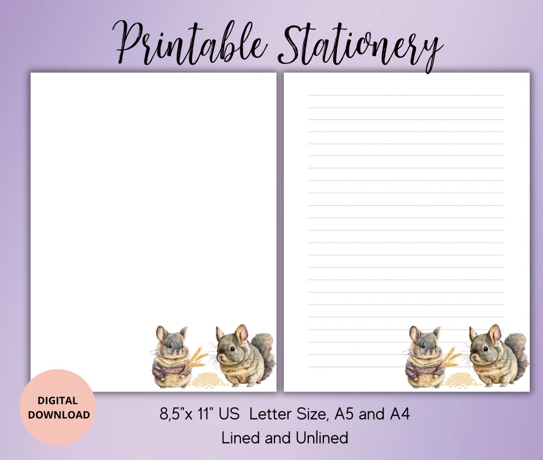 Chinchilla Lover Printable Stationery Set-chinchilla Writing Paper Set ...