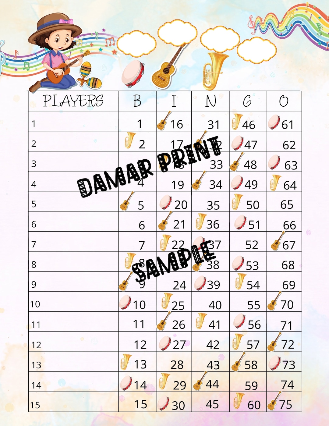 Bingo Boards Printable-bingo Boards 1-15 Lines -music Bingo - Straight ...