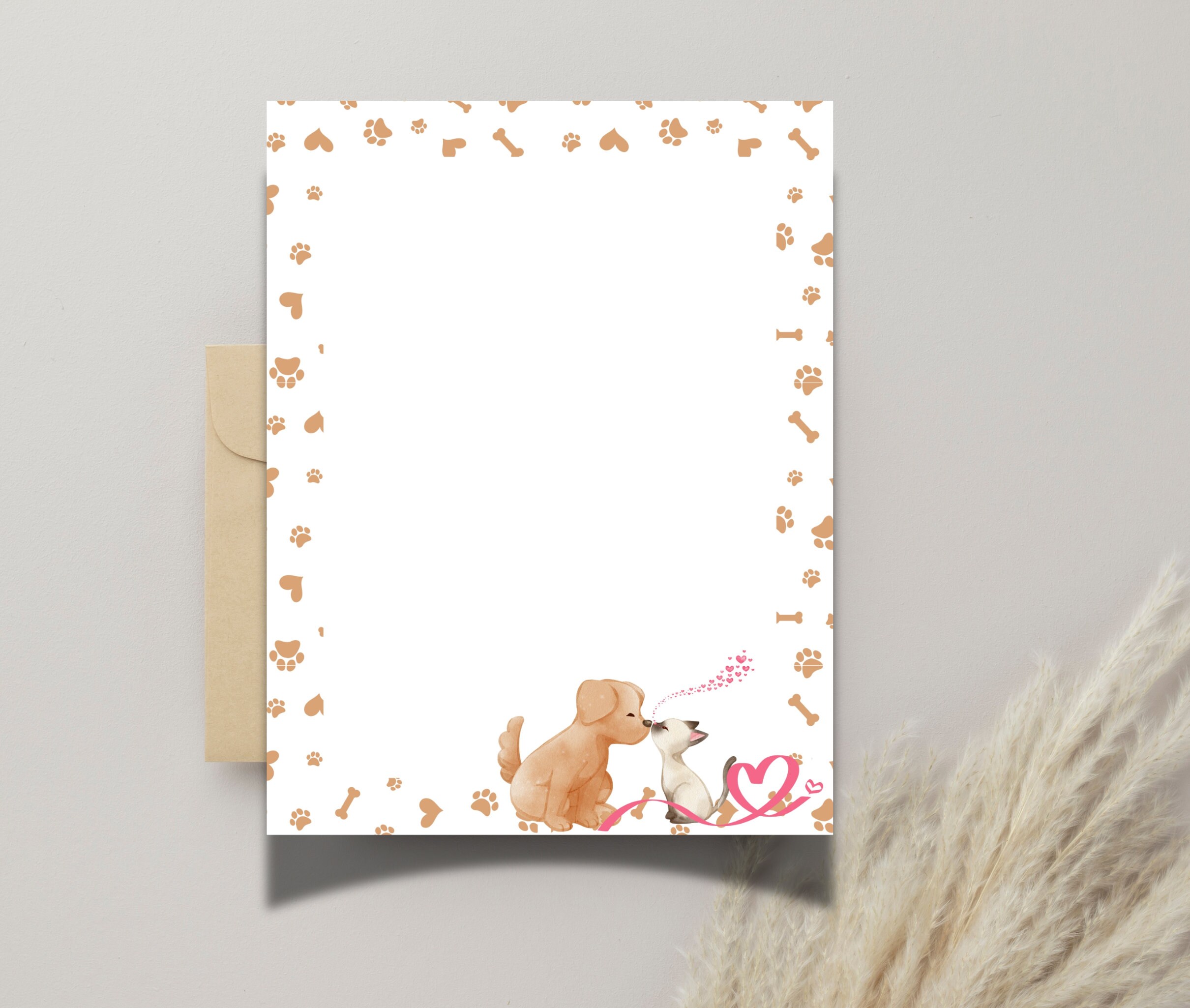 Cat and Dog Printable Writing Paper Set Unlined Lined A5/A4/US Letter ...