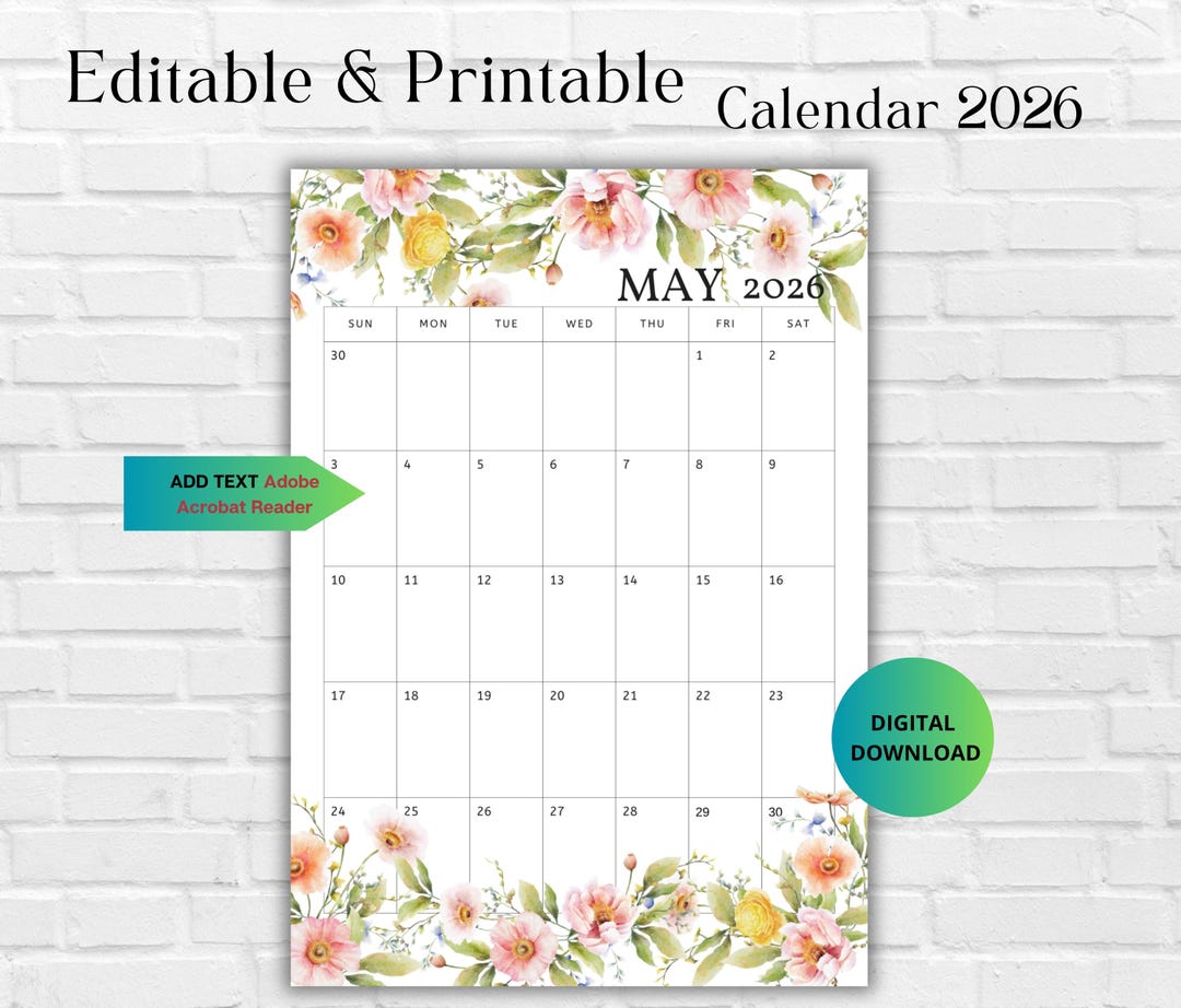 Editable May 2026 Calendar-printable Monthly Planner for Family, School ...