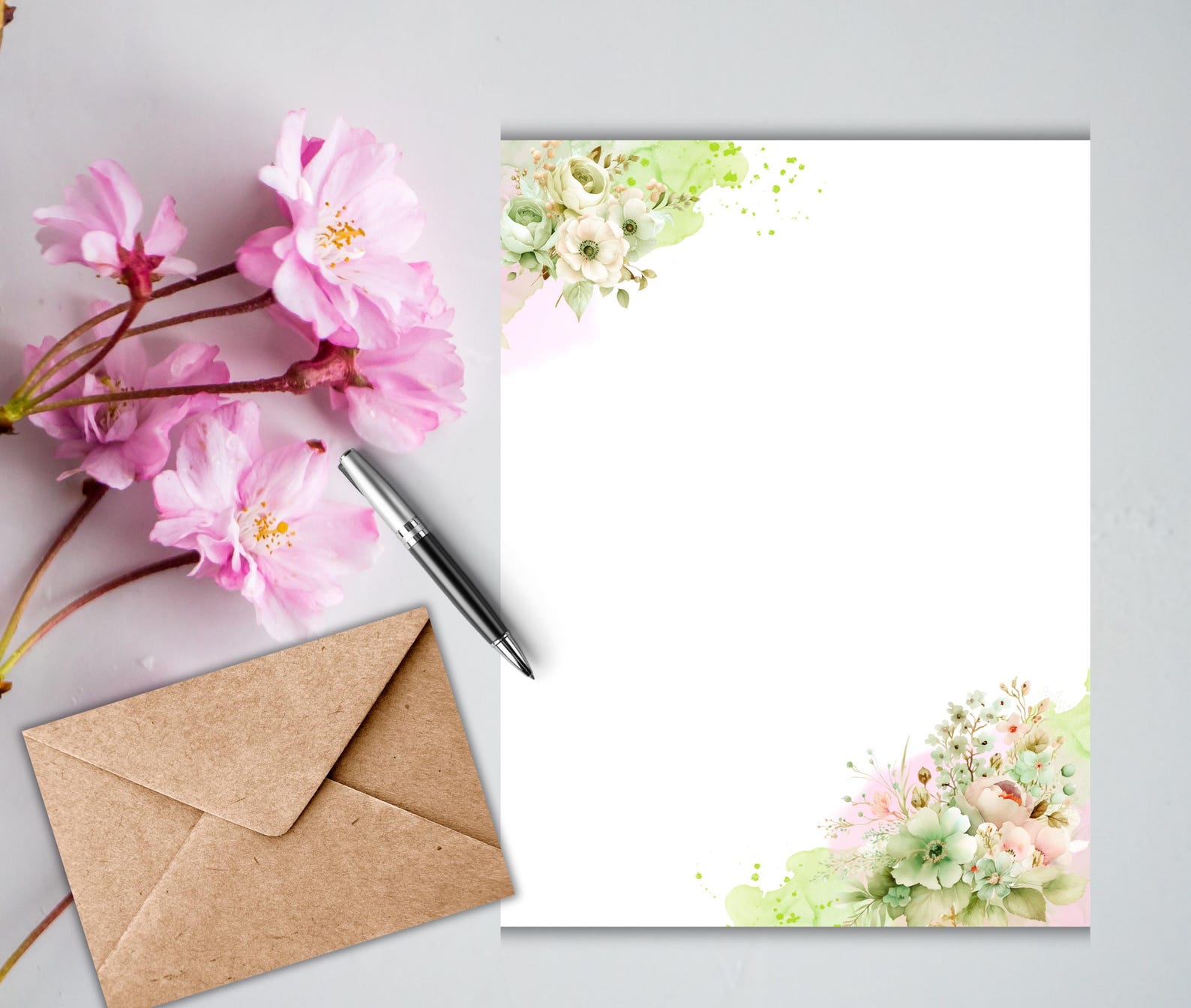 Watercolor Flower Writing Paper Unlined Lined A4/A5/US Letter-printable ...