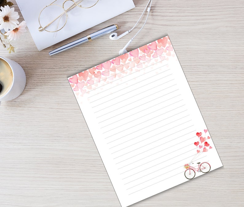 Heart Printable Stationery-love Note Digital Download-valentine's Day ...