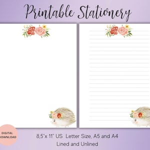 Hedgehog PRINTABLE Stationery, Printable Stationary, Printable Writing ...